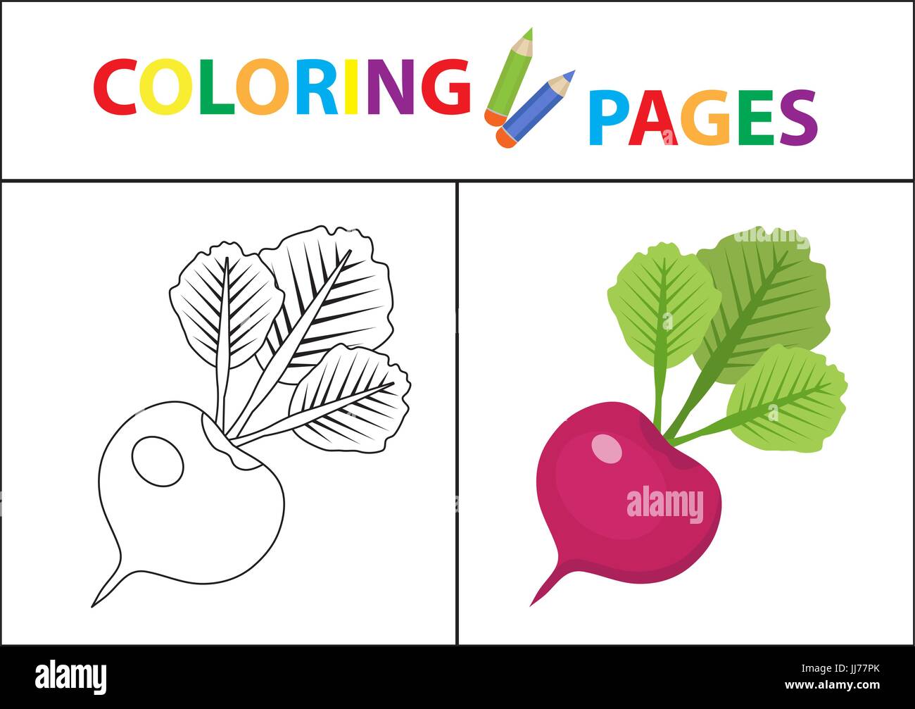Coloring book page. Sketch outline and color version. Coloring for kids ...