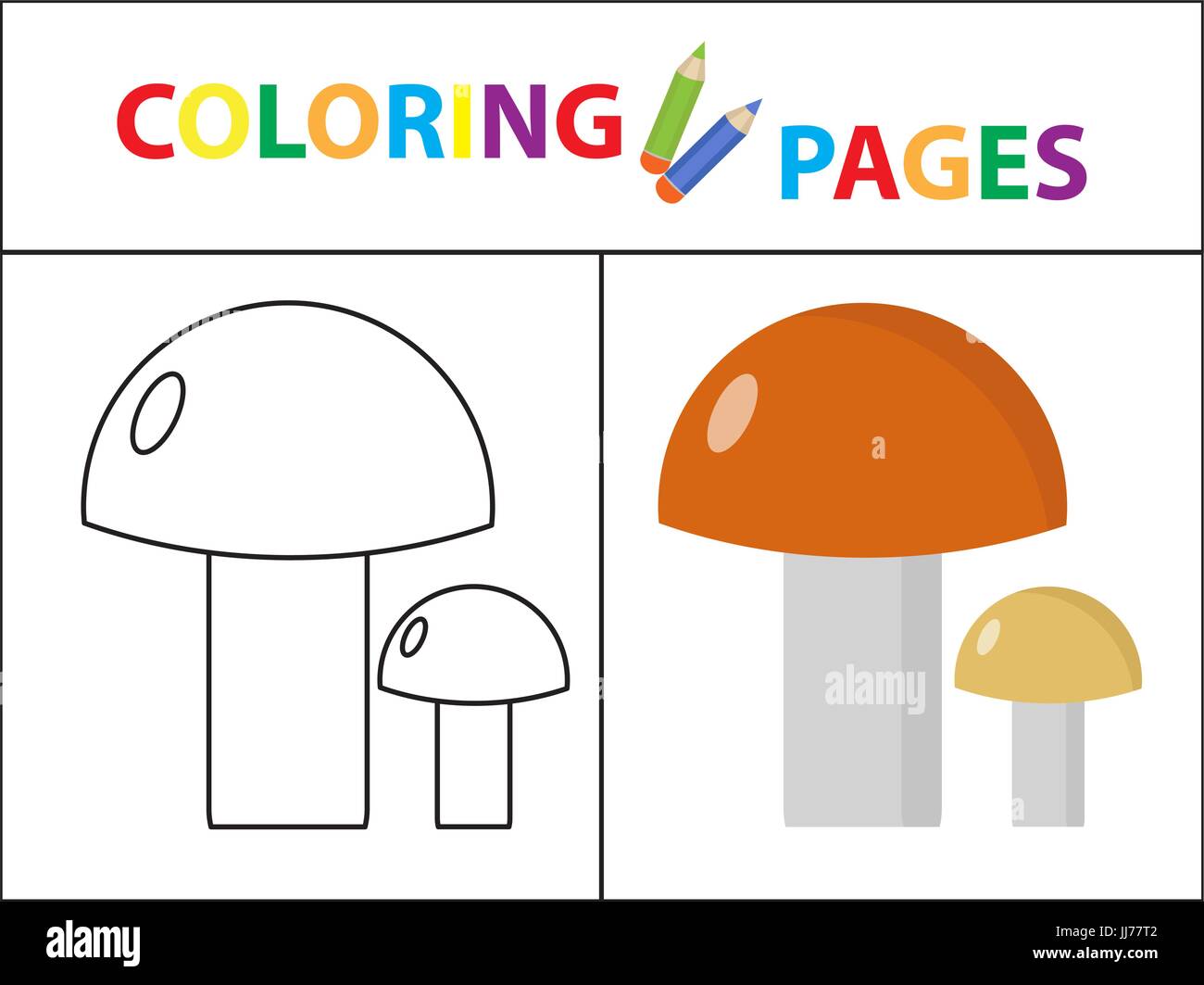 Coloring book page. Sketch outline and color version. Coloring for kids ...