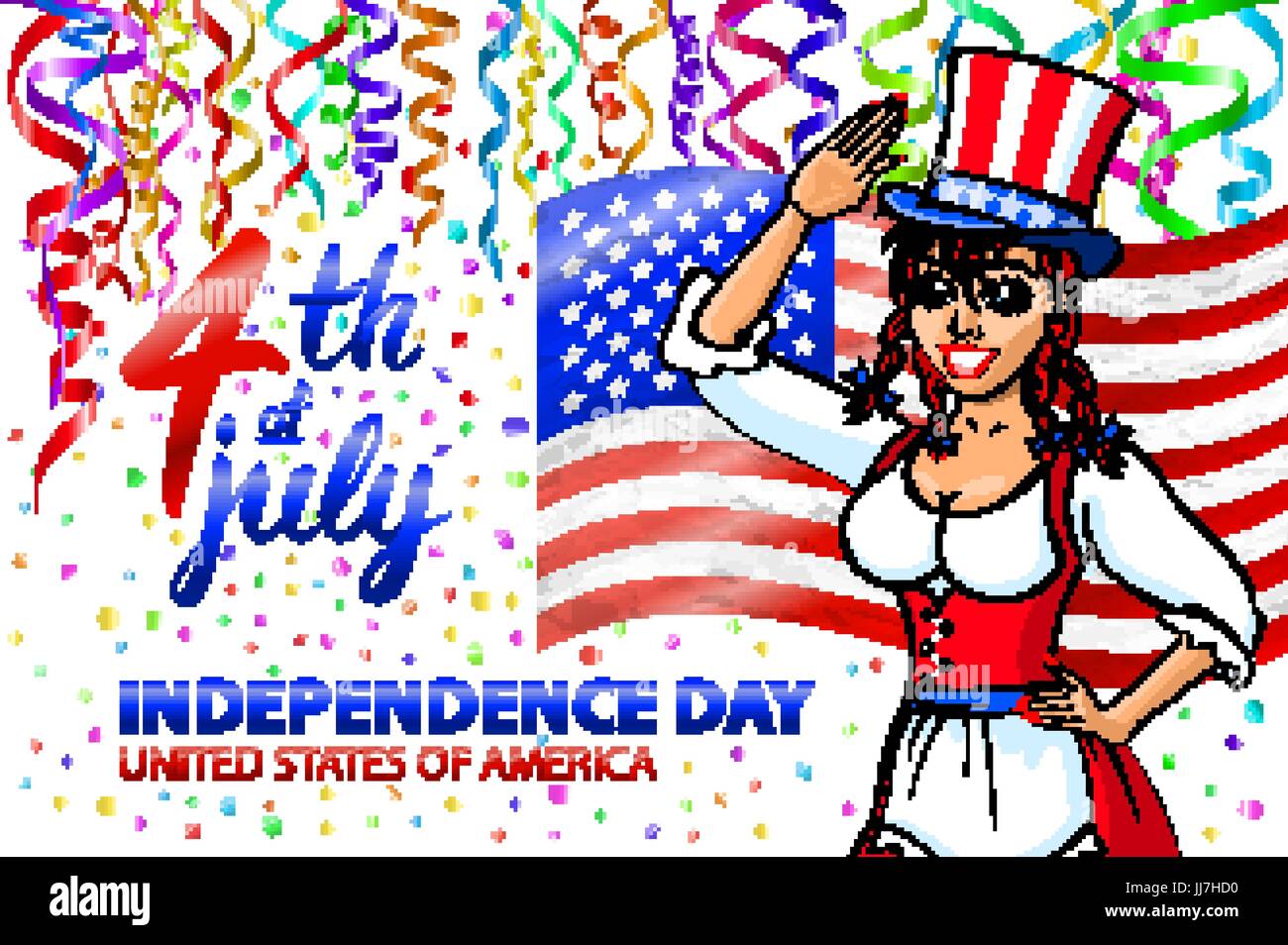 illustration of a girl celebrating Independence Day Vector Poster. 4th ...