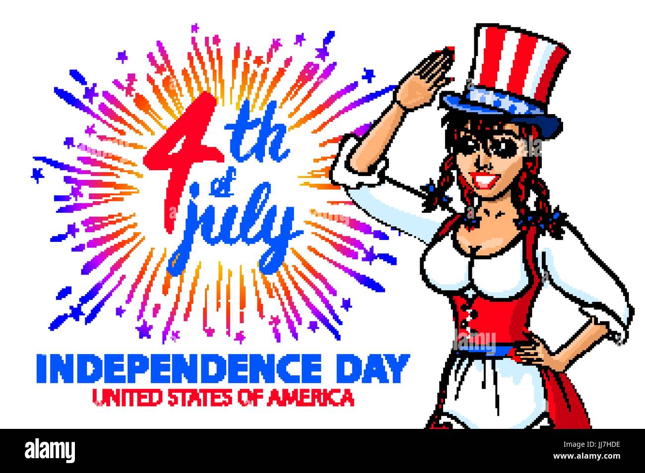 illustration of a girl celebrating Independence Day Vector Poster. 4th ...