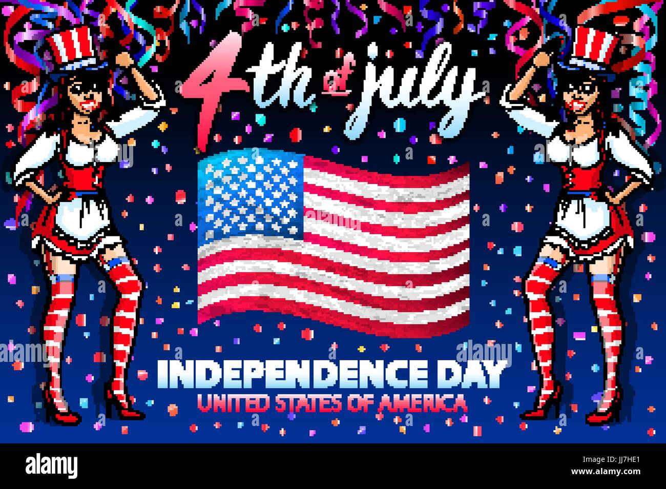 illustration of a girl celebrating Independence Day Vector Poster. 4th ...
