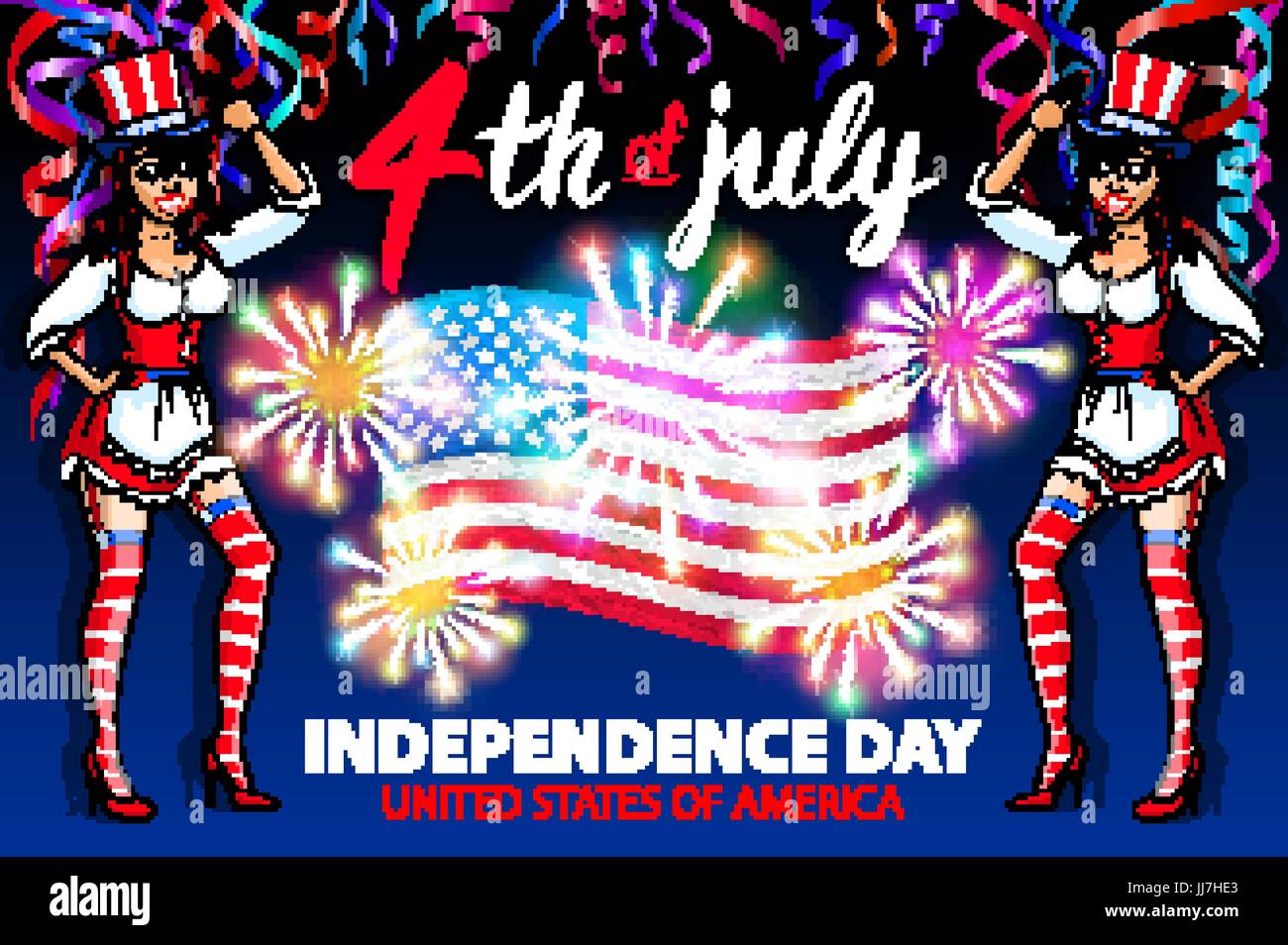 illustration of a girl celebrating Independence Day Vector Poster. 4th ...