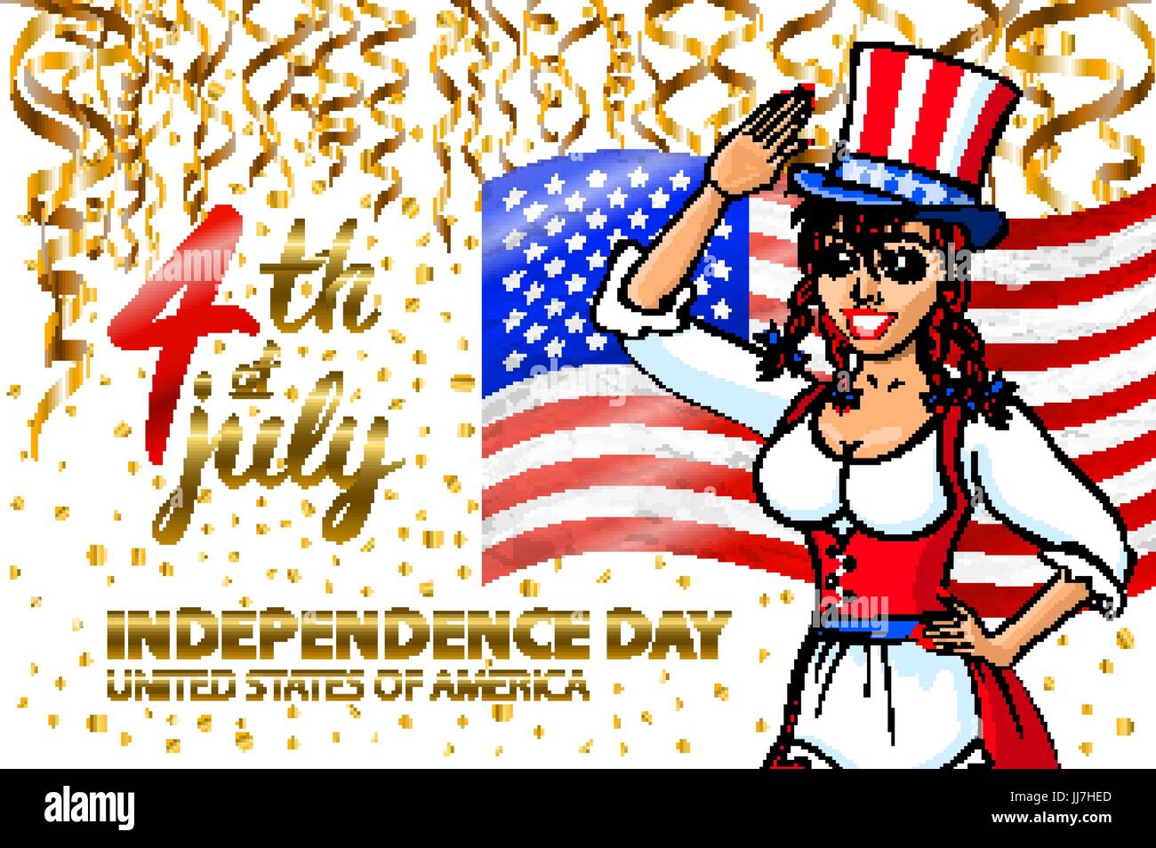 illustration of a girl celebrating Independence Day Vector Poster. 4th ...