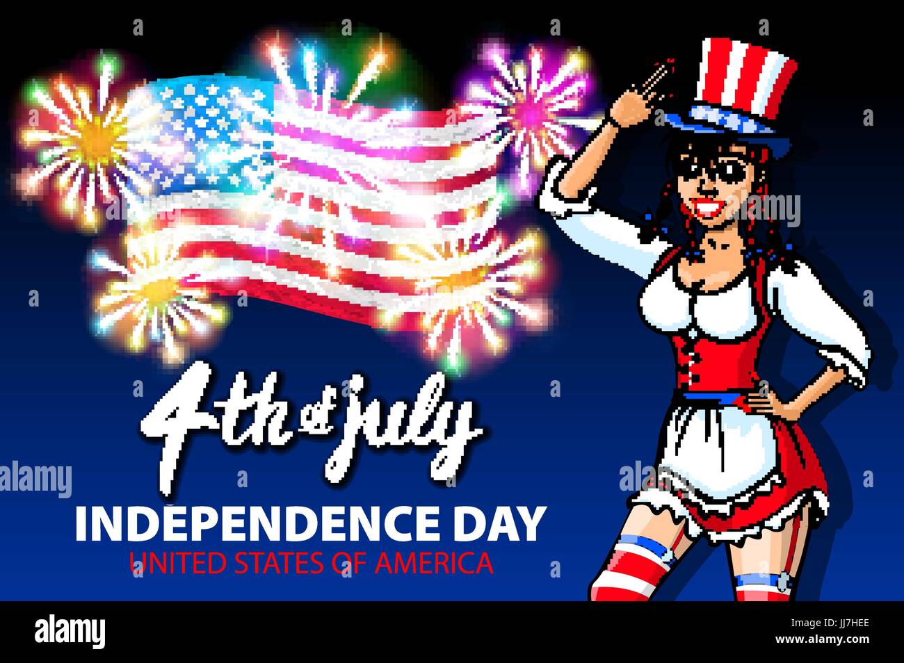 illustration of a girl celebrating Independence Day Vector Poster. 4th ...