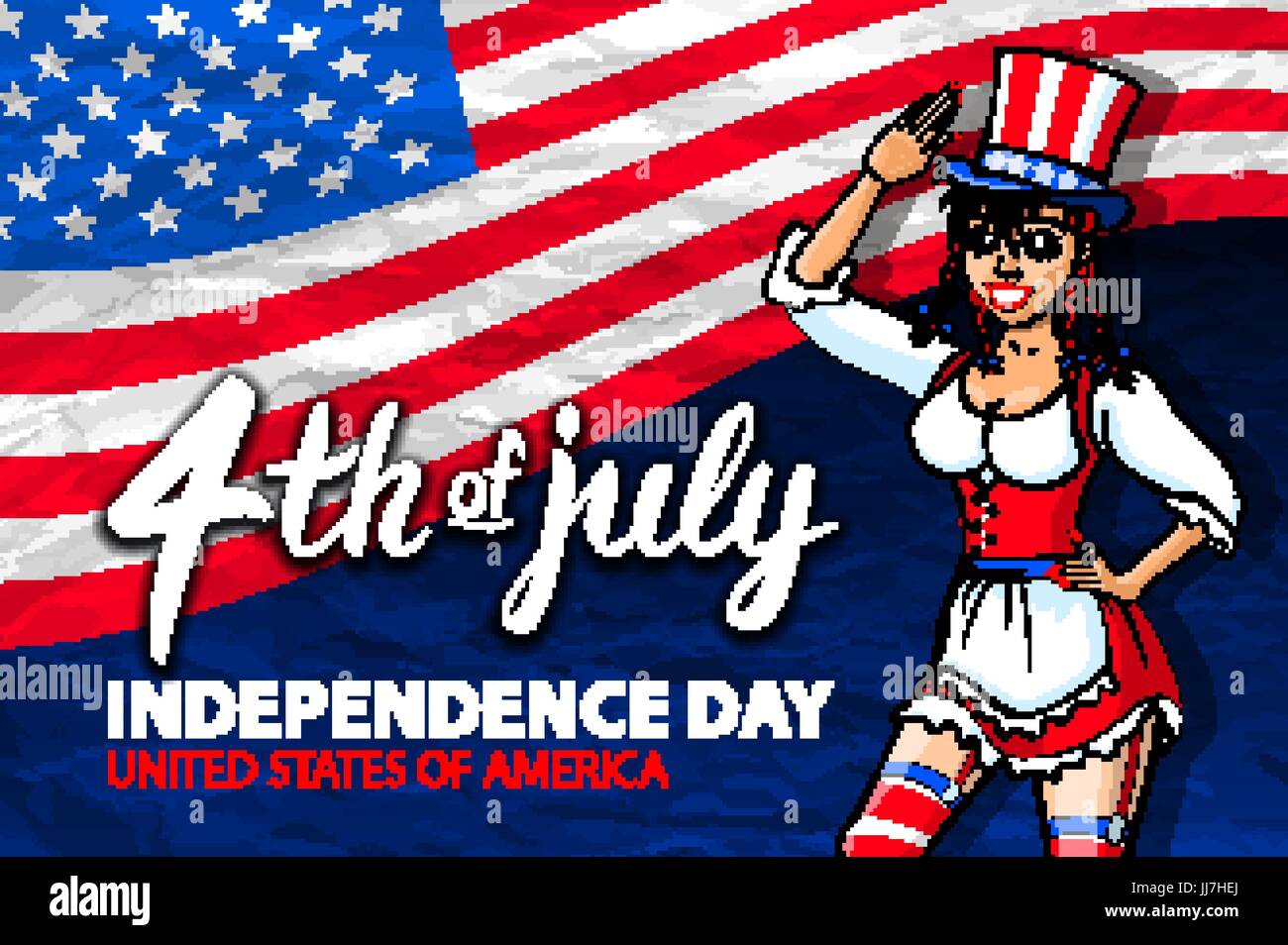 illustration of a girl celebrating Independence Day Vector Poster. 4th ...