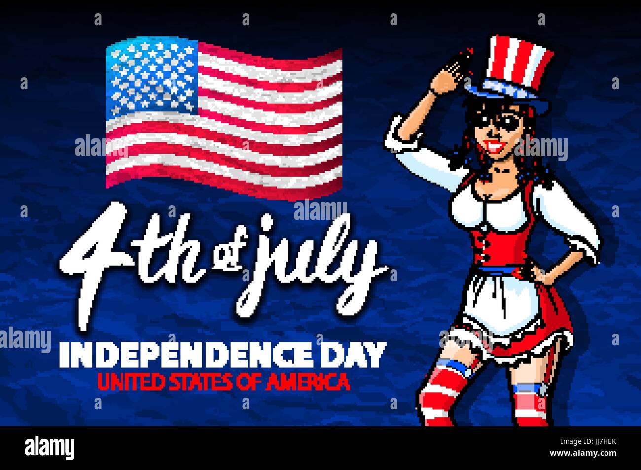 illustration of a girl celebrating Independence Day Vector Poster. 4th ...