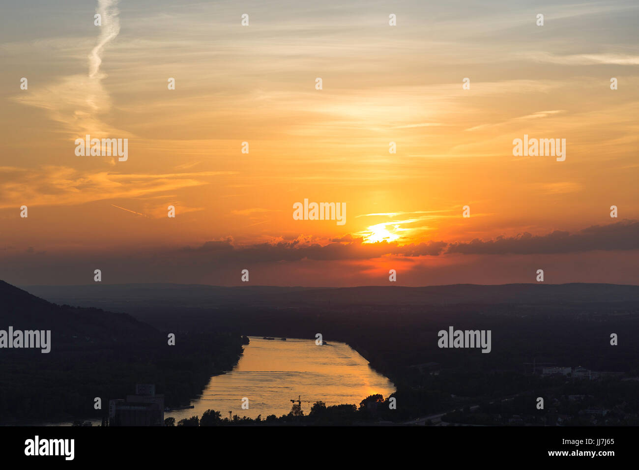 Beautiful sunset over the danube in Austria Stock Photo - Alamy