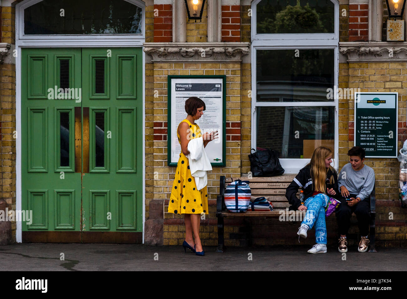A female opera fan arrives at Lewes Station en route to Glyndebourne ...
