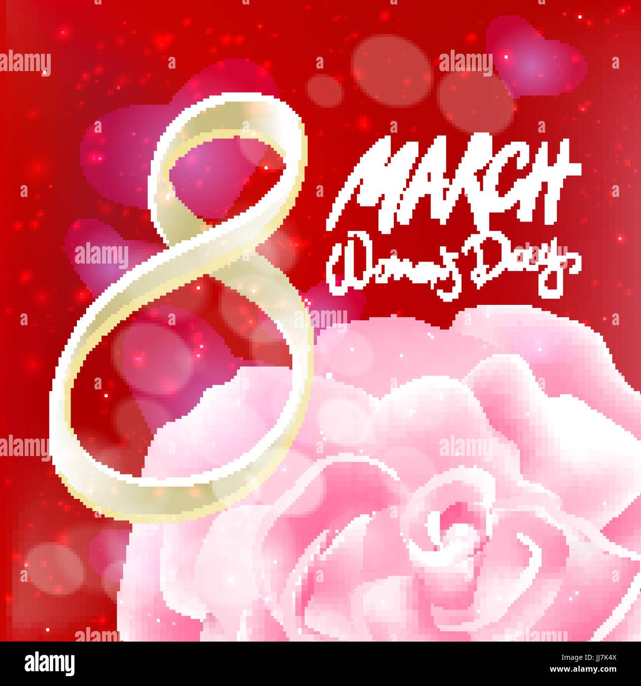March 8 greeting card. International Womans Day. vector. pink rose. red ...
