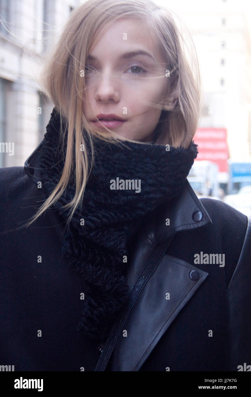 No Makeup beauty portrait of Fashion model during New York Fashion Week ...