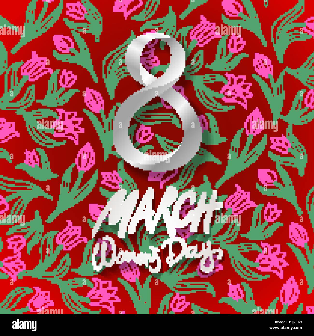 March 8 greeting card. International Womans Day. vector. red background ...