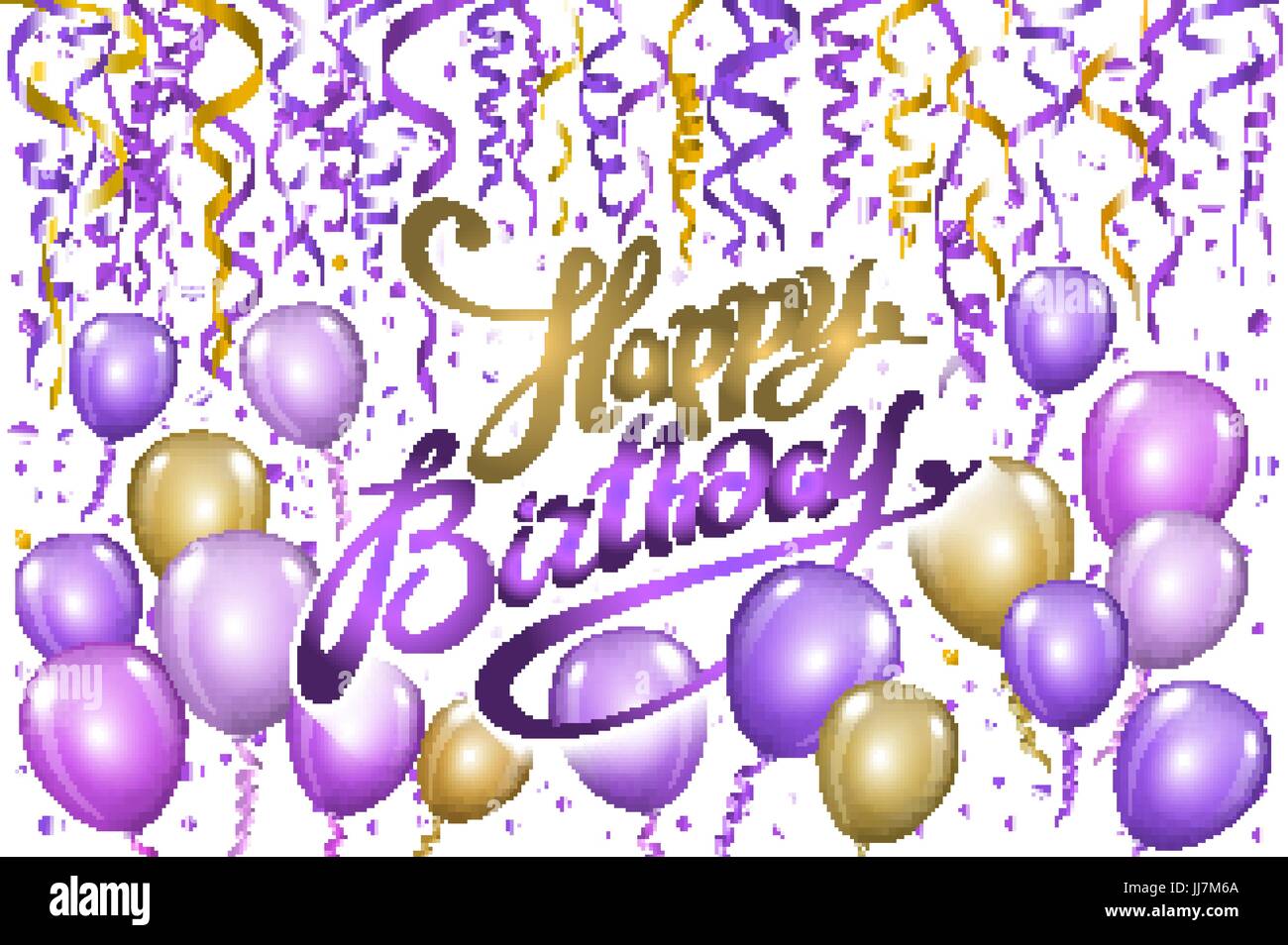 violet gold balloons happy birthday background. vector art Stock Vector ...