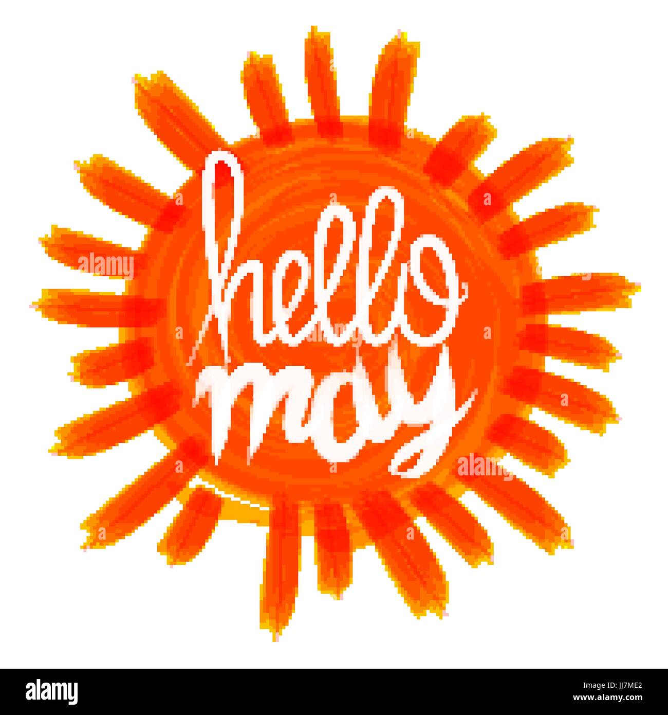 hello may vector card with vintage sunburst and hand drawn lettering ...