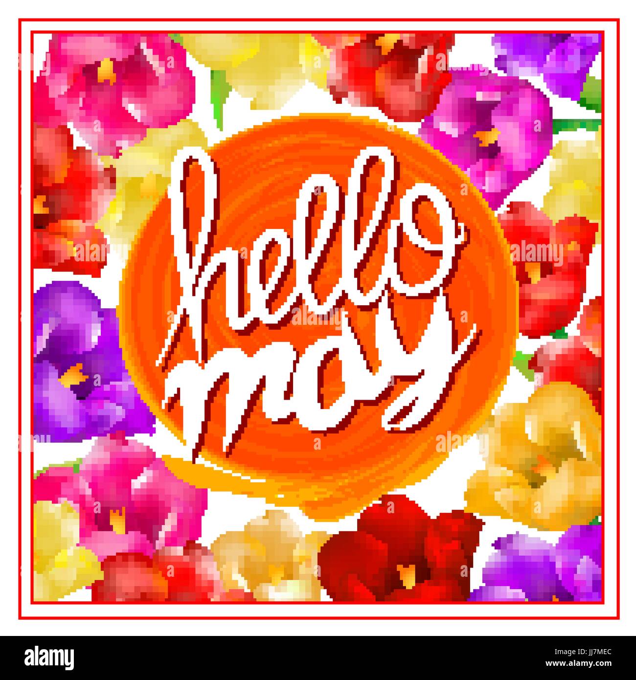 lettering hellow may. sun orange. background with colorful flowers ...