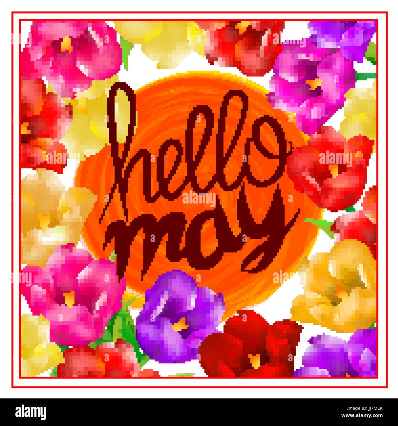Hello may hand Lettering with tulip flower. Vector illustration EPS10 ...
