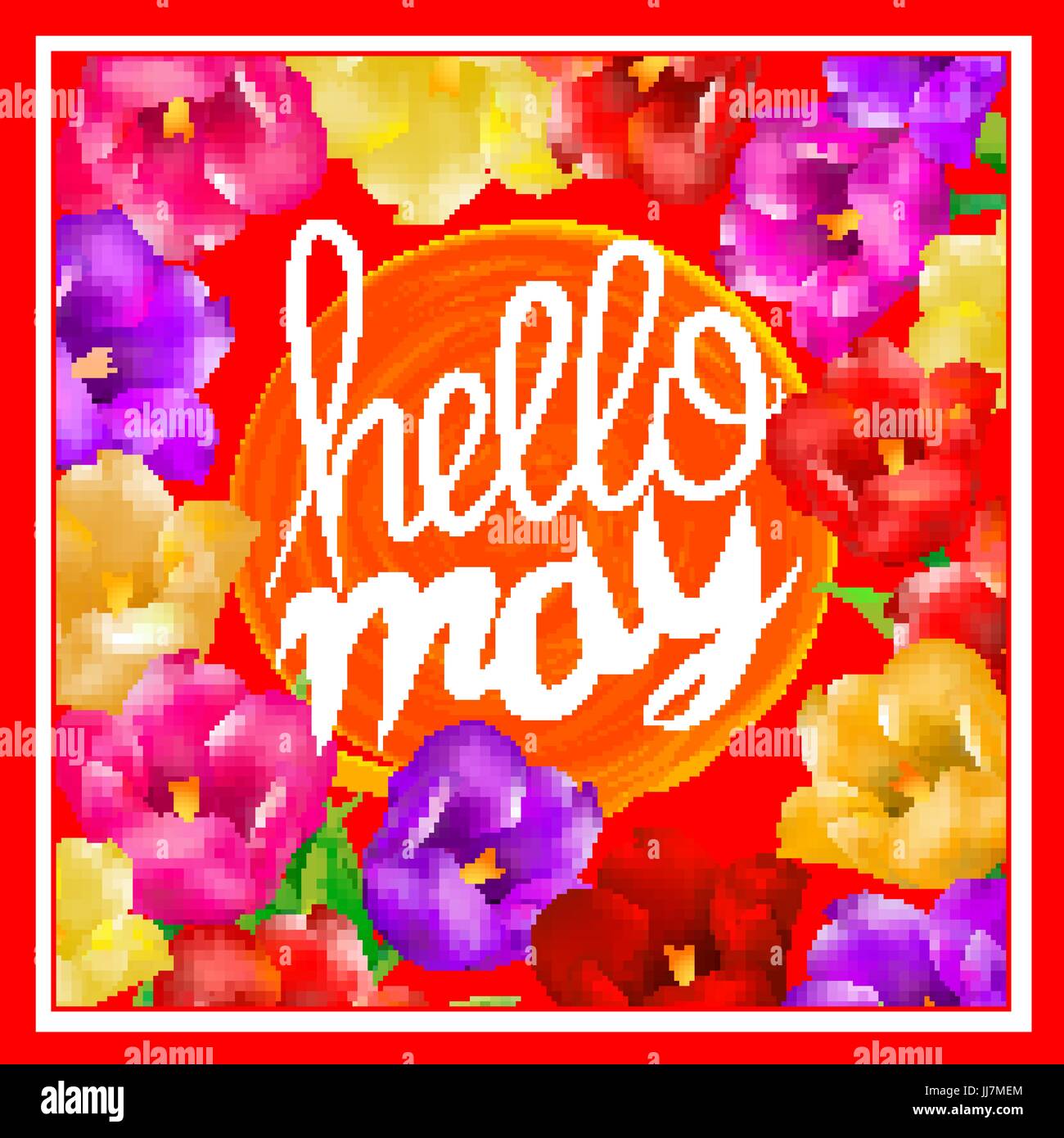Hello may hand Lettering with tulip flower. Vector illustration EPS10 ...