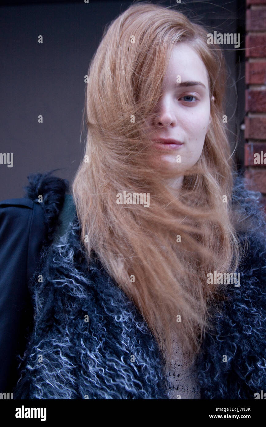 No Makeup beauty portrait of Fashion model during New York Fashion Week ...