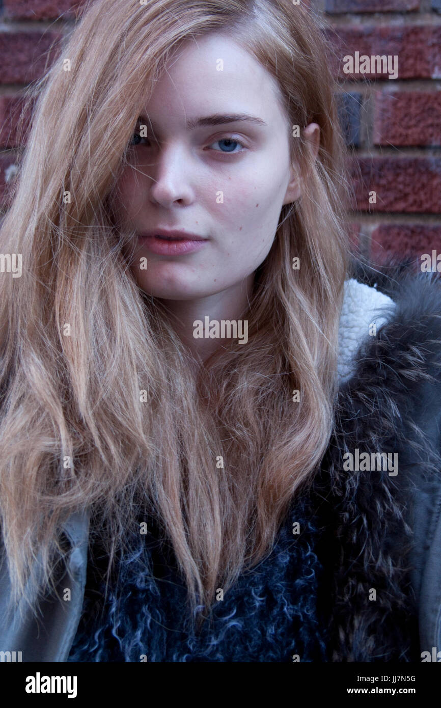 No Makeup beauty portrait of Fashion model during New York Fashion Week ...