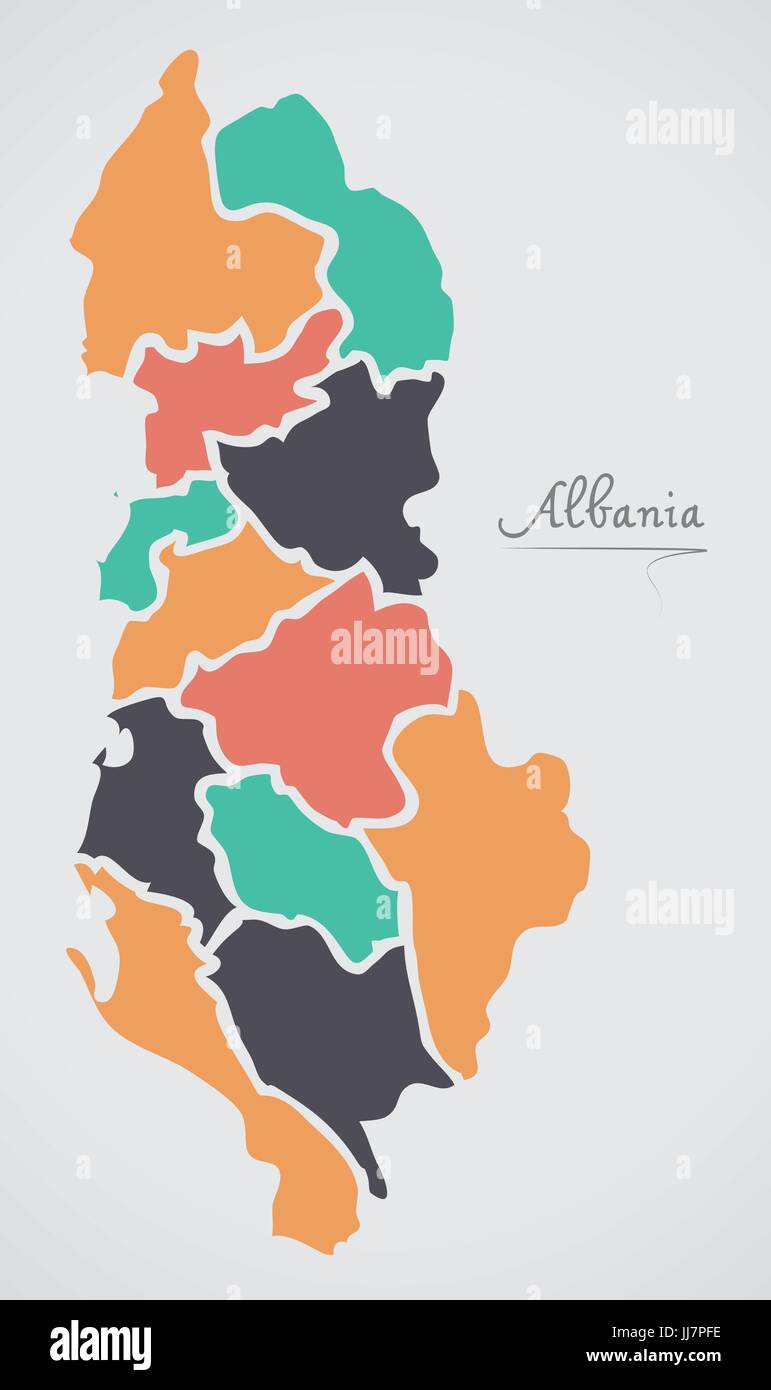 Albania Map with states and modern round shapes Stock Vector Image ...