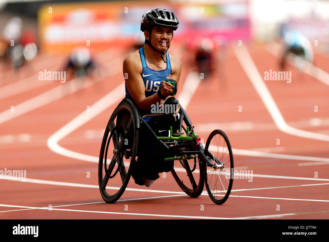 USA's Raymond Martin celbrates winning the Men's 400m T52 Round 1 Heat ...