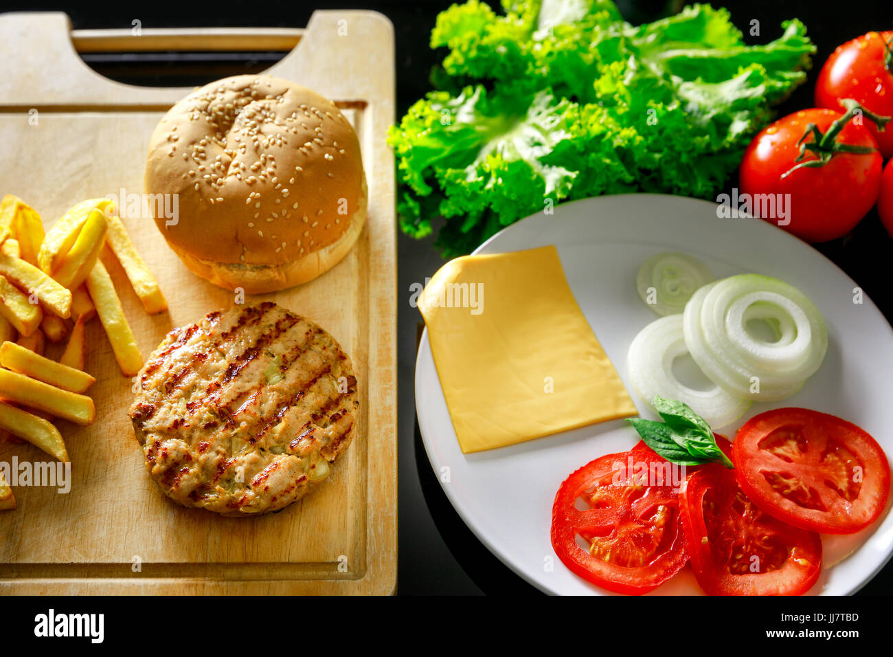 Ingredient preparation to cook burger Stock Photo - Alamy
