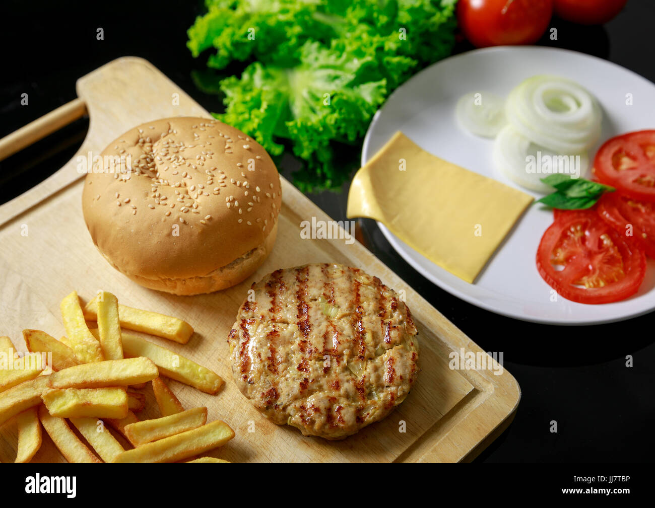 Ingredient preparation to cook burger Stock Photo - Alamy