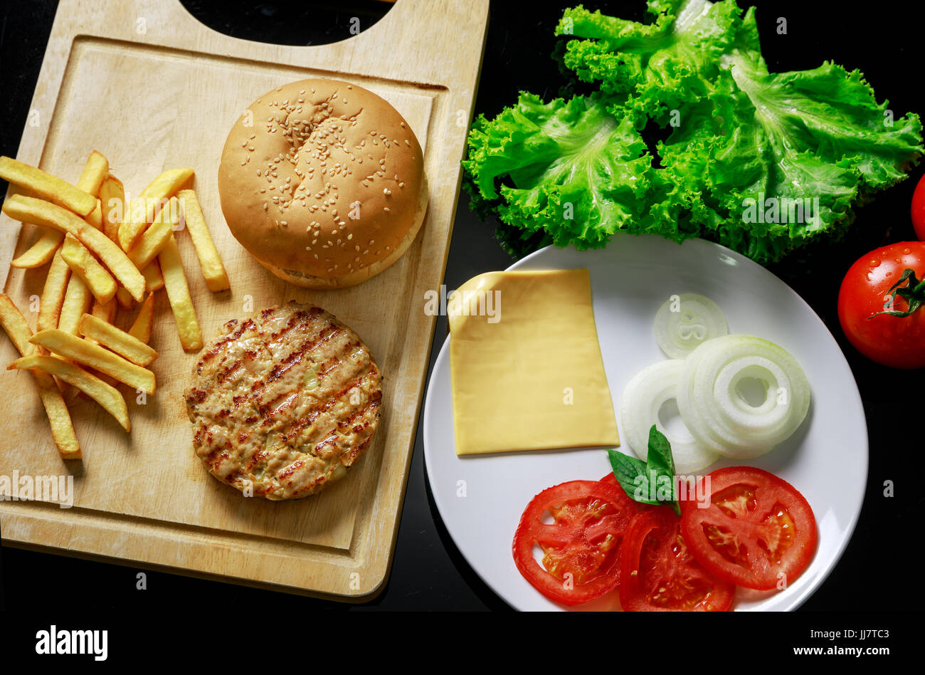 Ingredient preparation to cook burger Stock Photo - Alamy