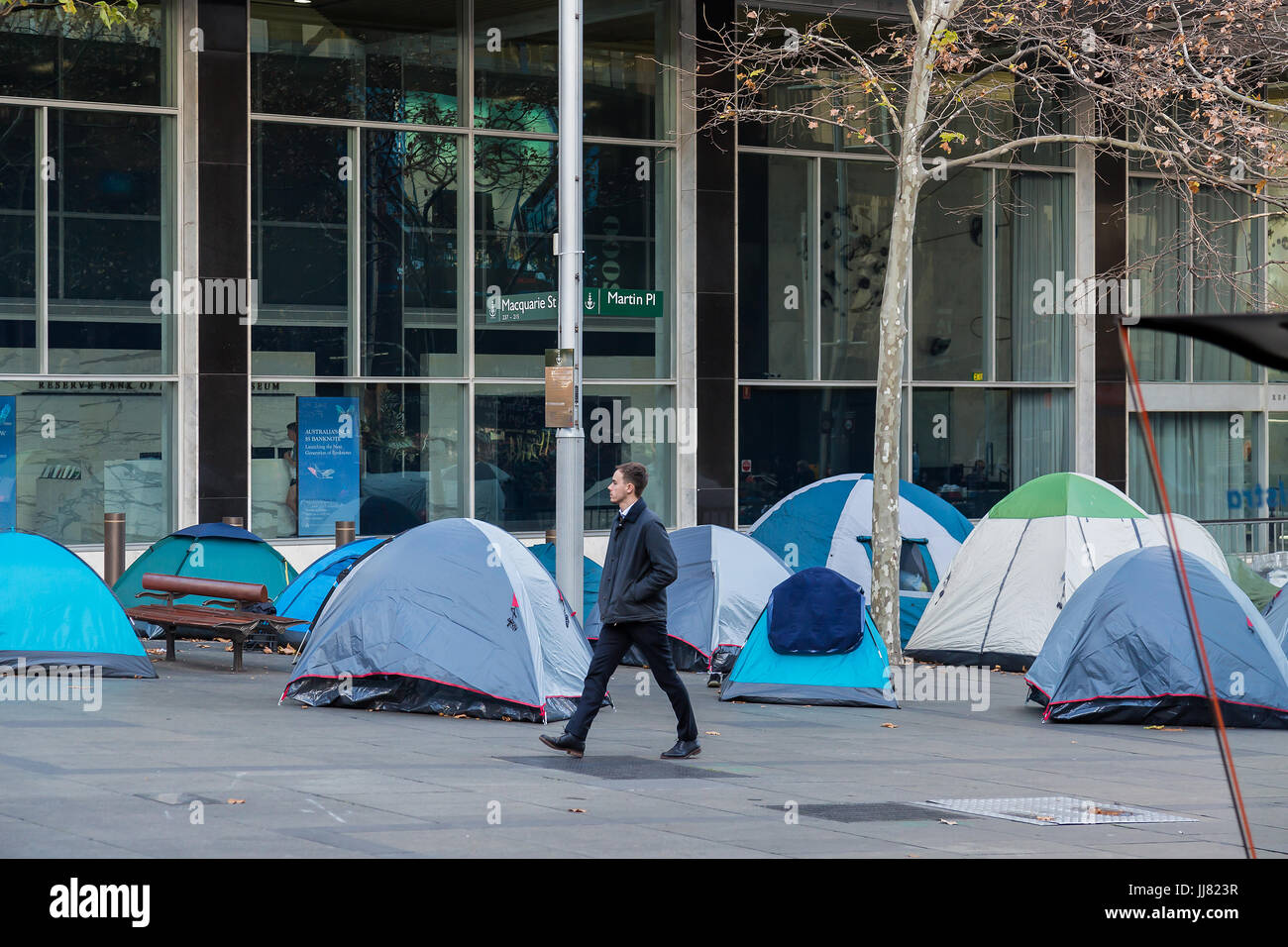 Homeless people in their tents camped outside the Reserve Bank of ...