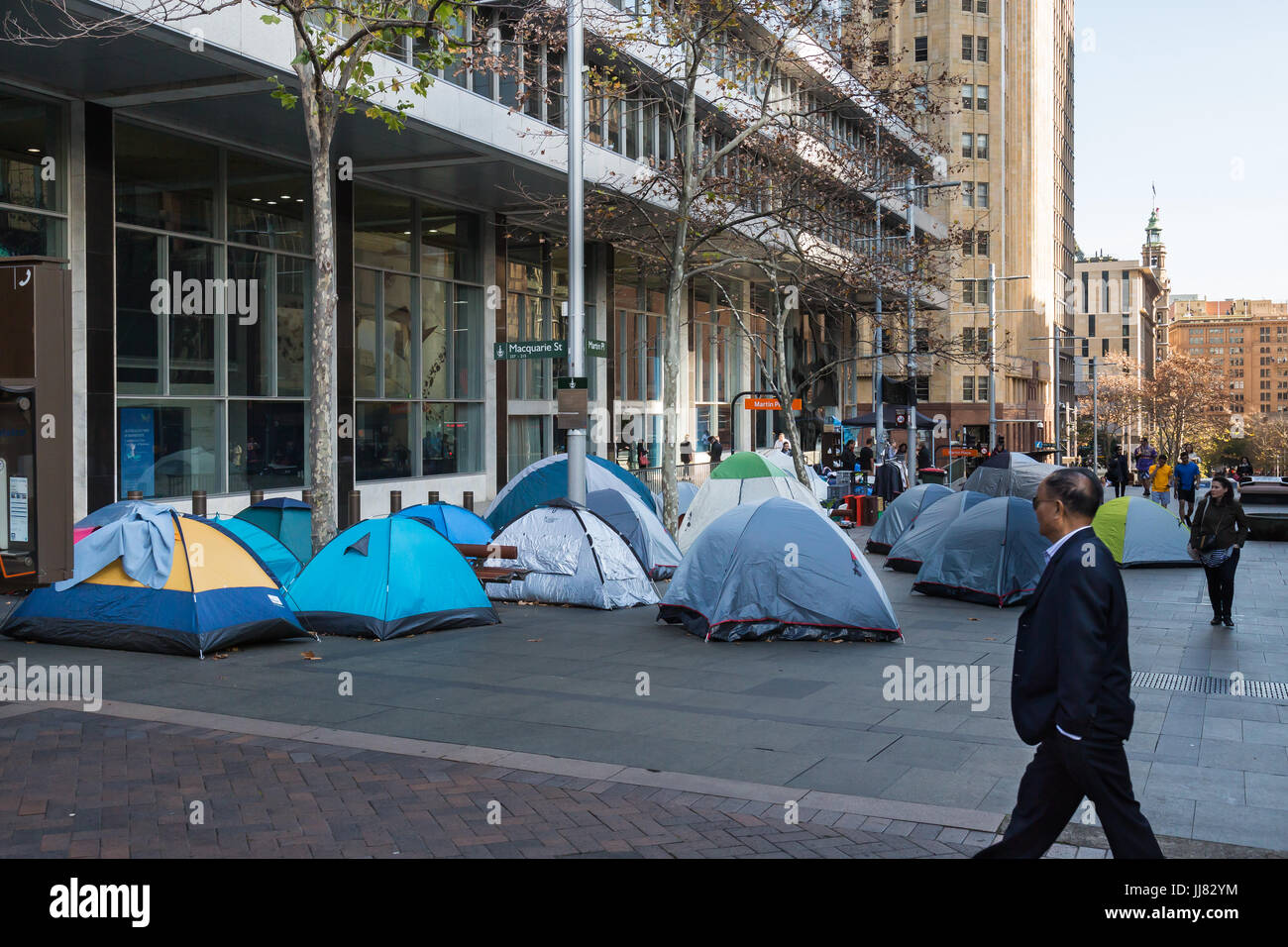 Homeless people in their tents camped outside the Reserve Bank of ...