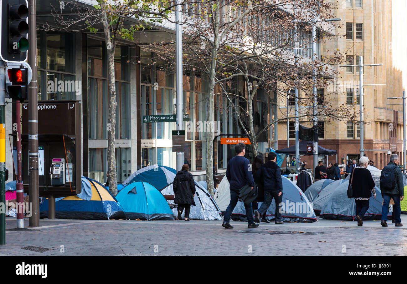 Homeless people in their tents camped outside the Reserve Bank of ...