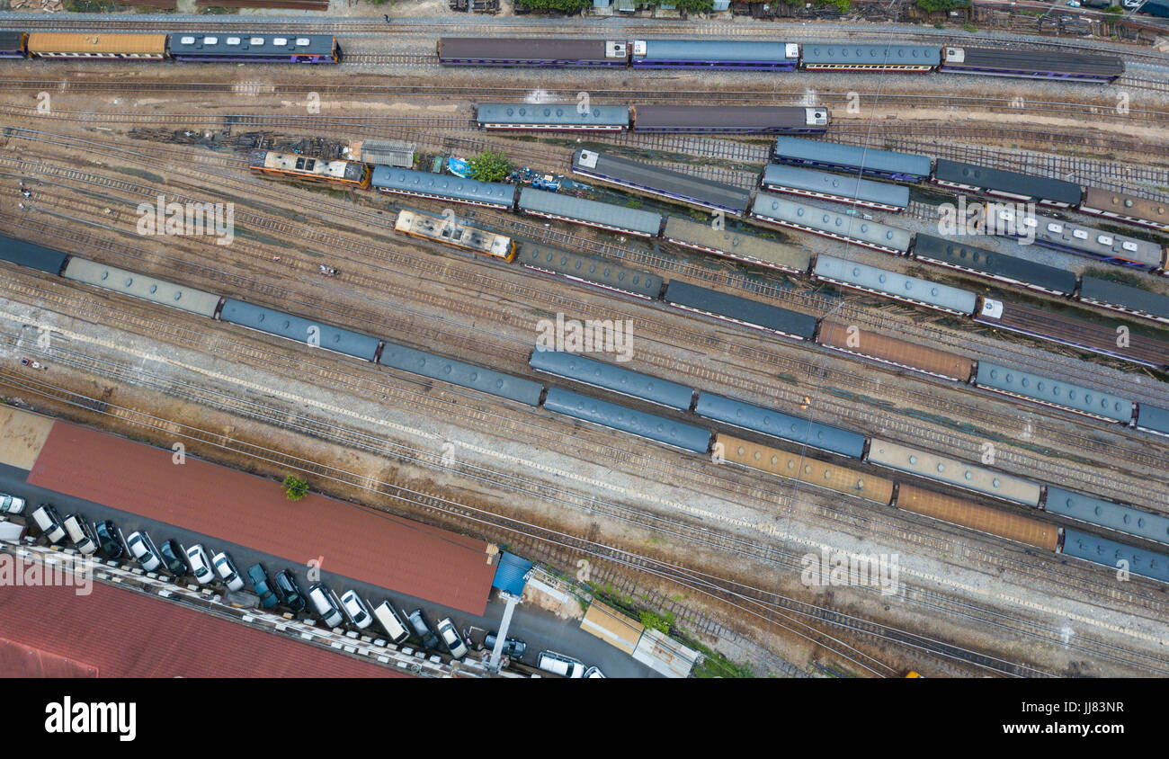 Top view of trains moving on railroad Stock Photo - Alamy