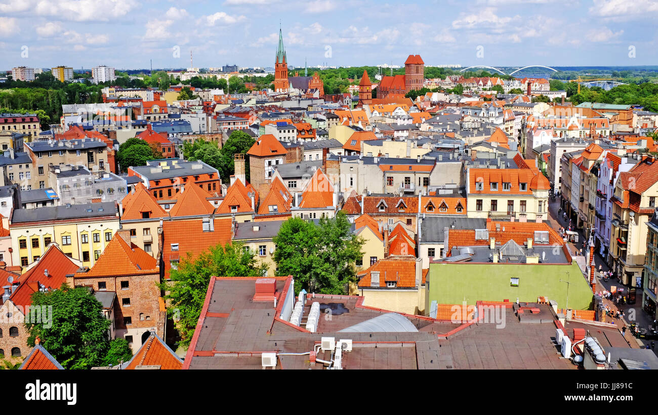 Overview of the old town in Torun, Poland as well as beyond with the ...