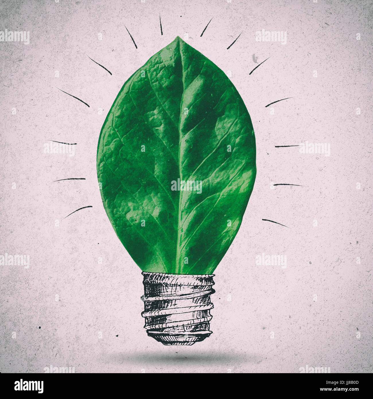 Green bulb illustration. Leaf with sketched lamp Stock Photo - Alamy