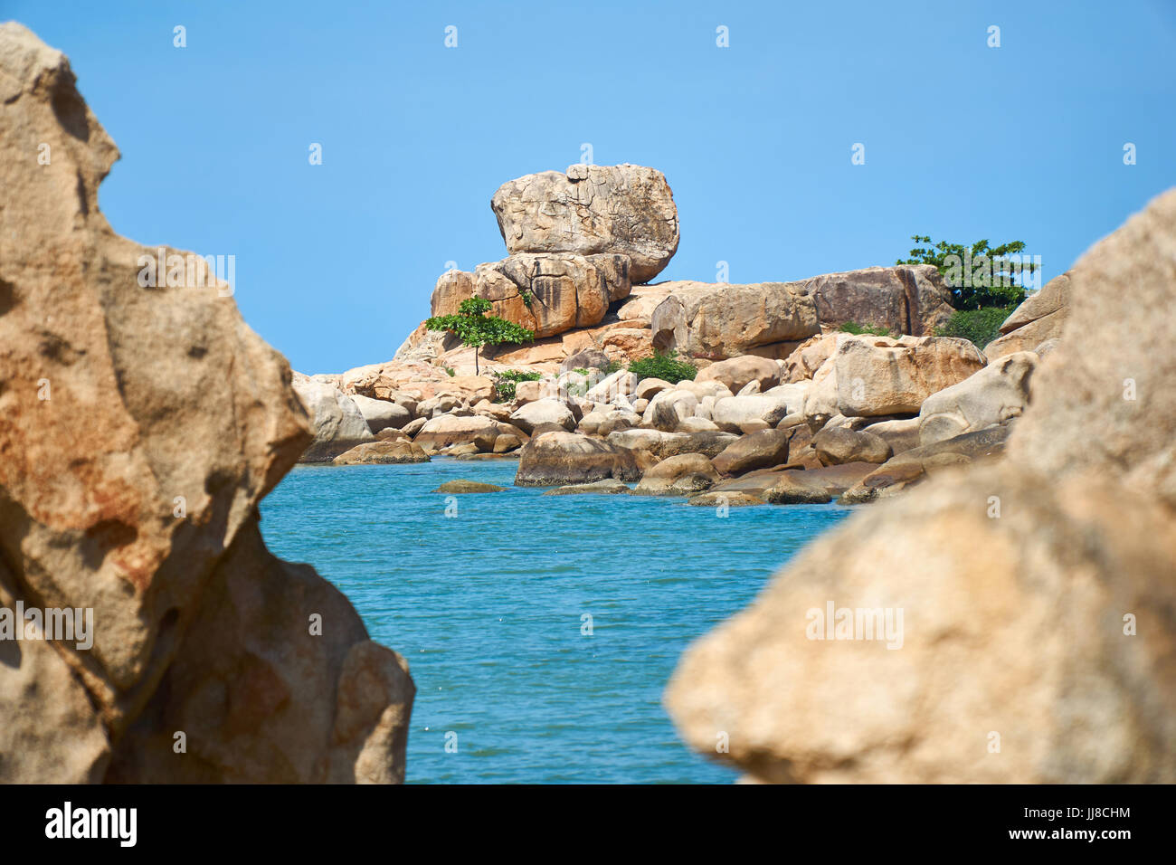 View to Hong chong famous rock at a beach in Nha Trang, Vietnam Stock ...