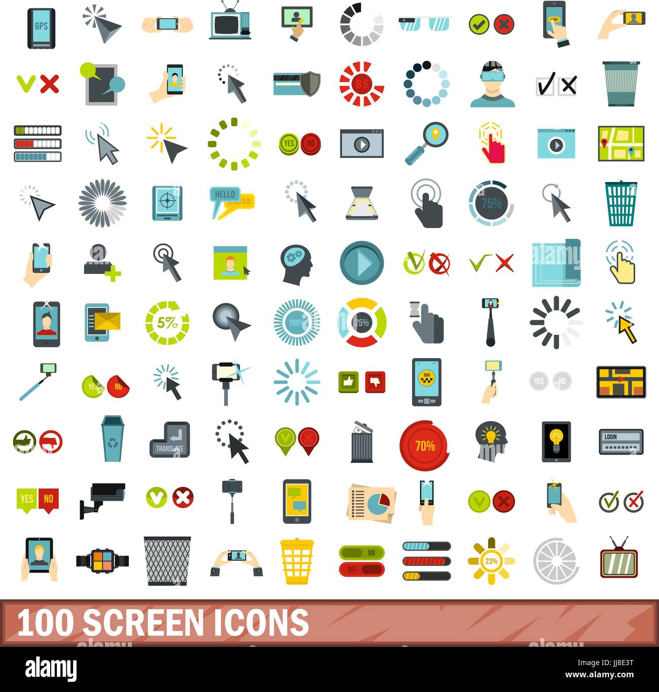 100 screen icons set, flat style Stock Vector Image & Art - Alamy