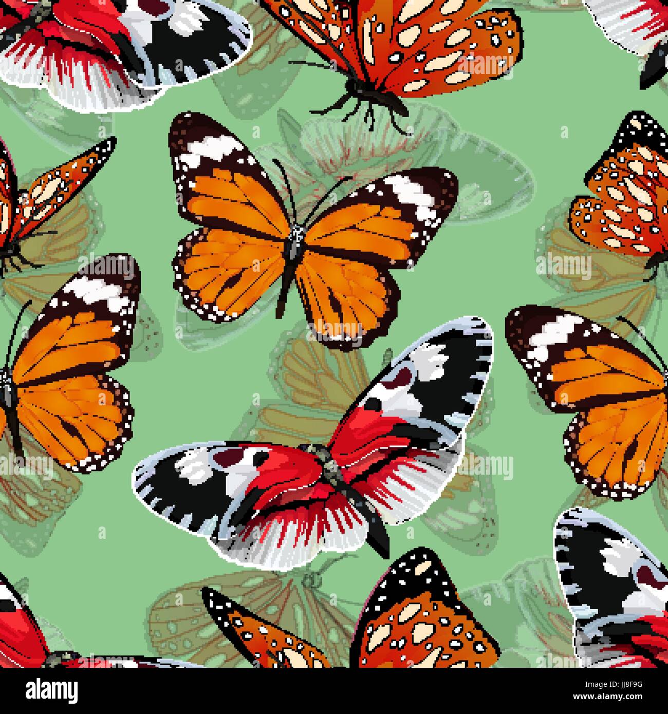 Butterflies seamless pattern, vector background. Bright multicolored ...