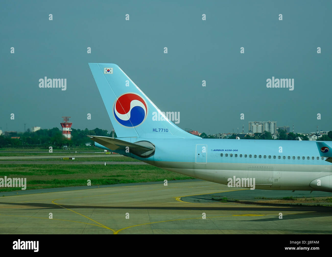 Saigon, Vietnam - Jan 2, 2017. Korean airplane docks at Tan Son Nhat ...