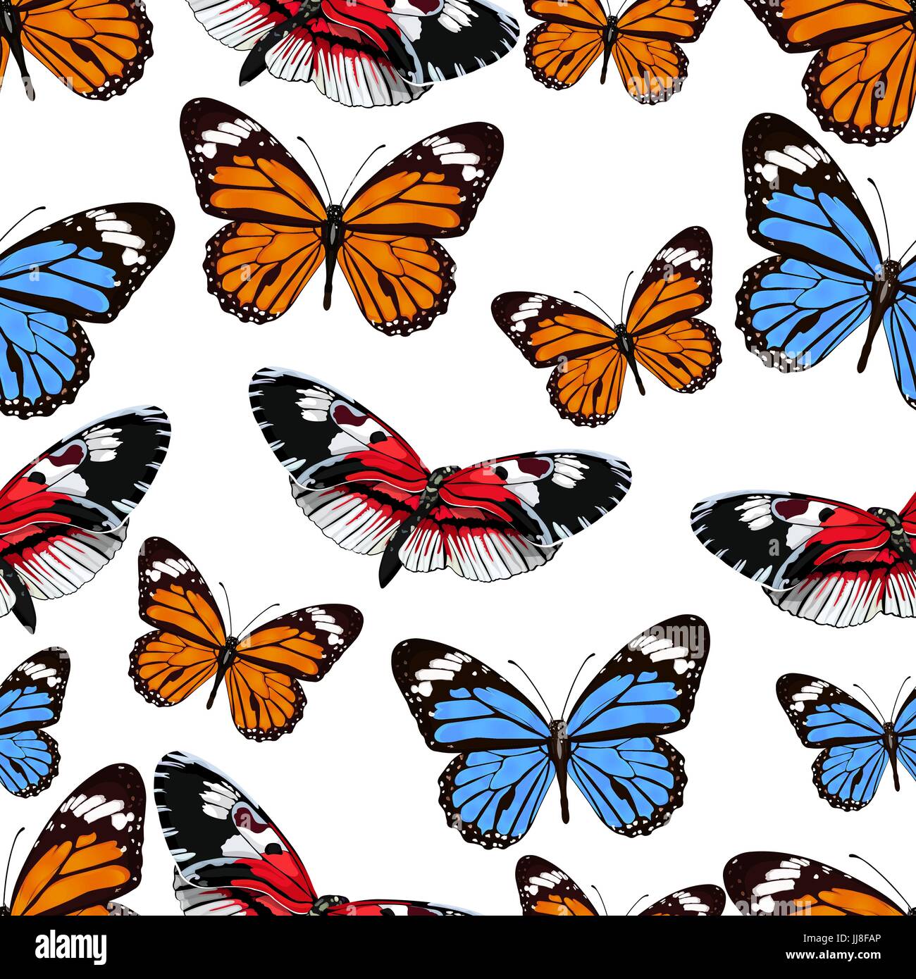 Butterflies seamless pattern, vector background. Bright multicolored ...
