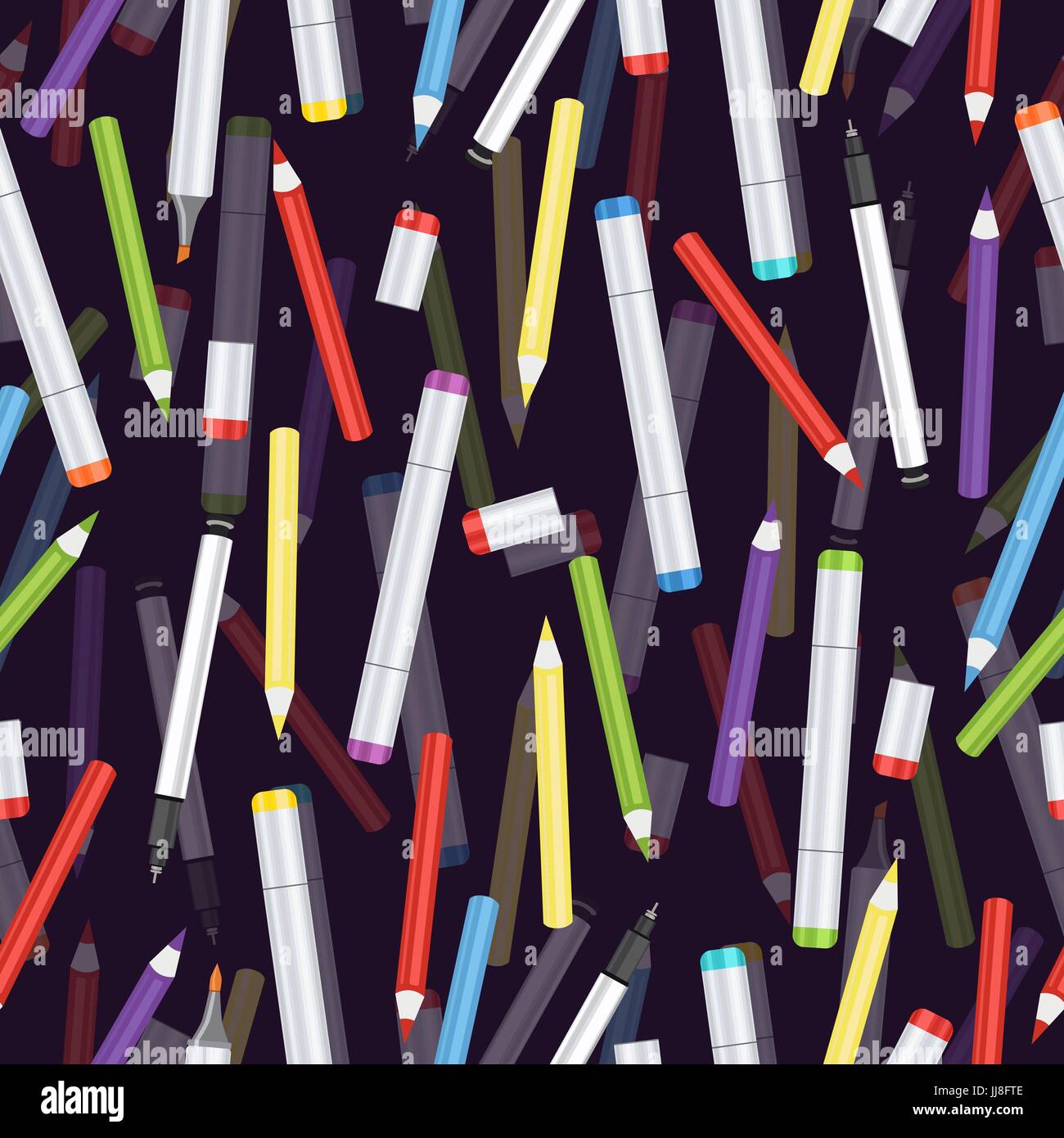 Markers, liners, handles capillary and colored pencils seamless pattern ...