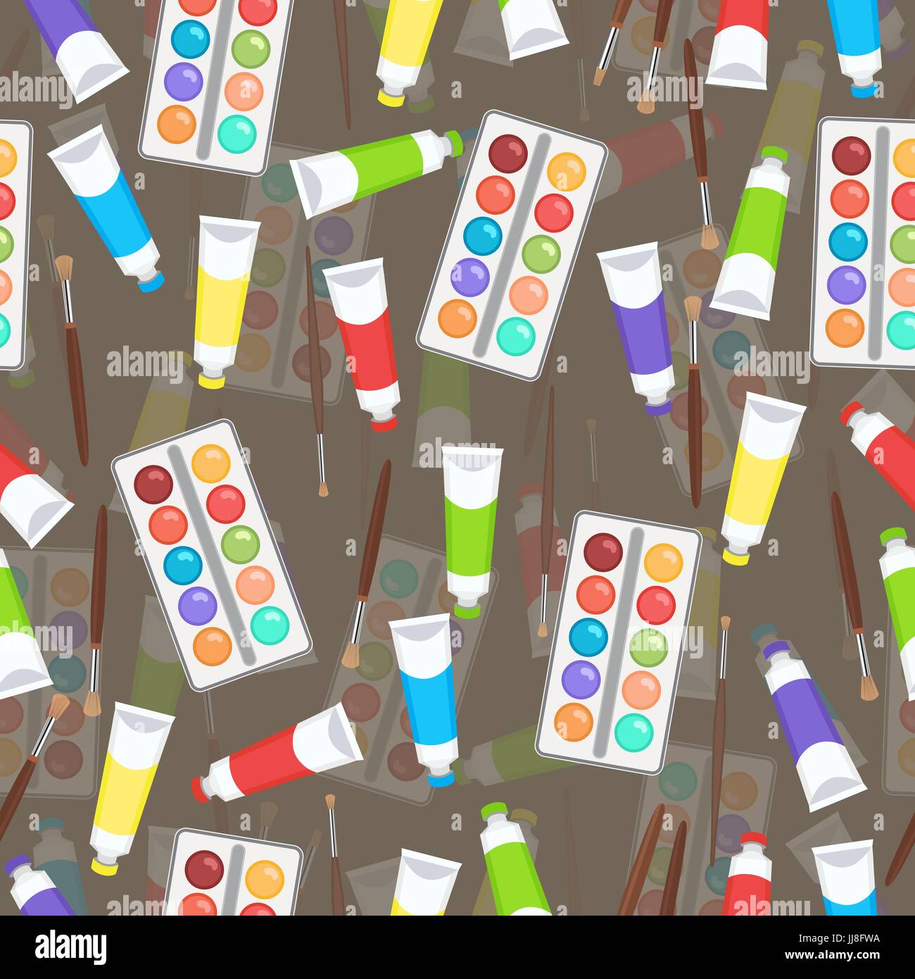 Watercolor, paint in tubes and brush seamless pattern, art background ...