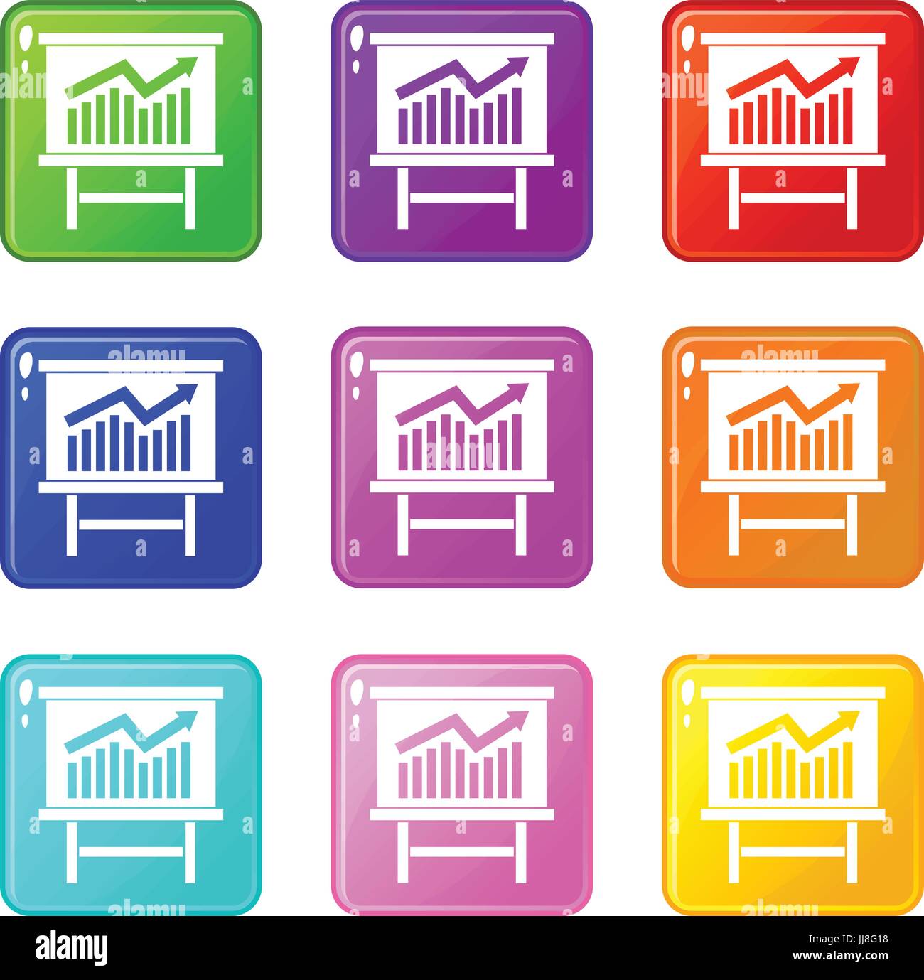 Growing chart presentation icons 9 set Stock Vector Image & Art - Alamy