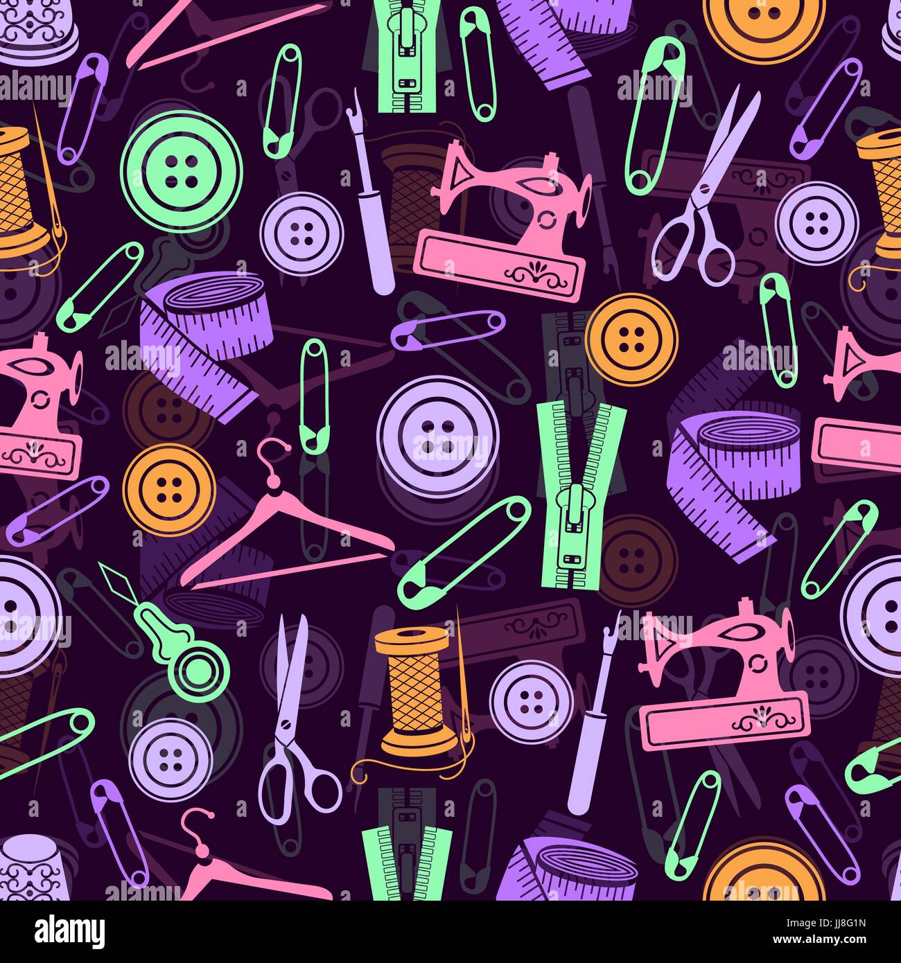 Sewing Tools Seamless Pattern Vector Background Multicolored Sewing