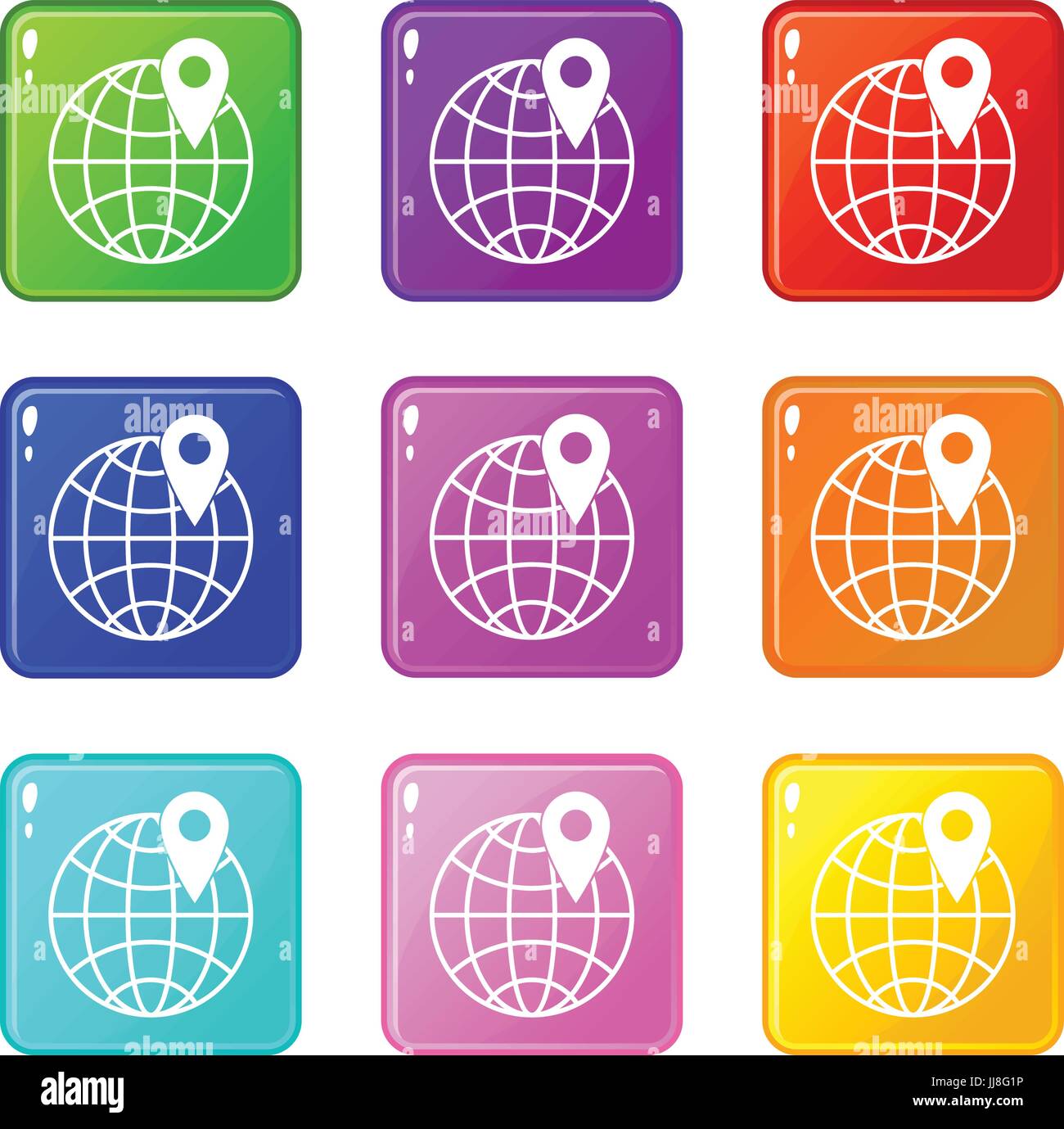 Globe with pin icons 9 set Stock Vector Image & Art - Alamy