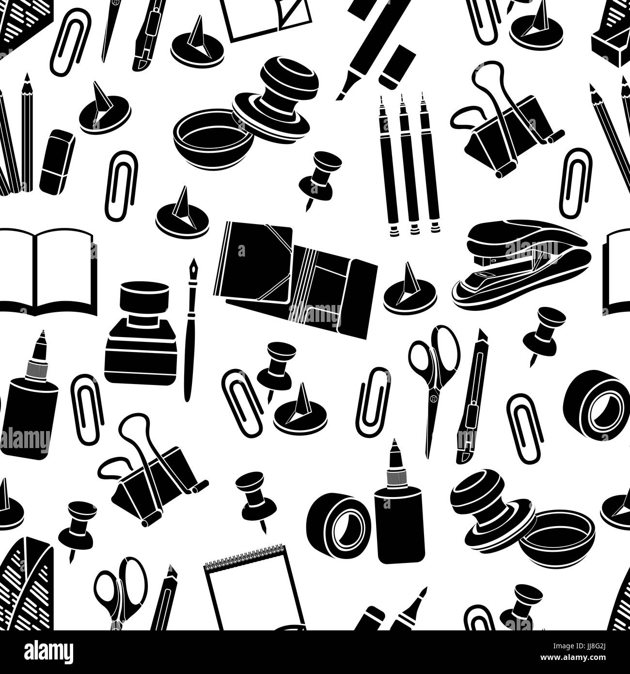 Stationery seamless pattern, vector black and white background ...