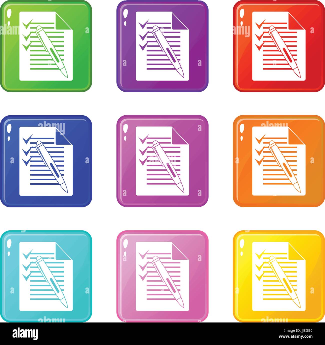 Document with plan and pen icons 9 set Stock Vector Image & Art - Alamy
