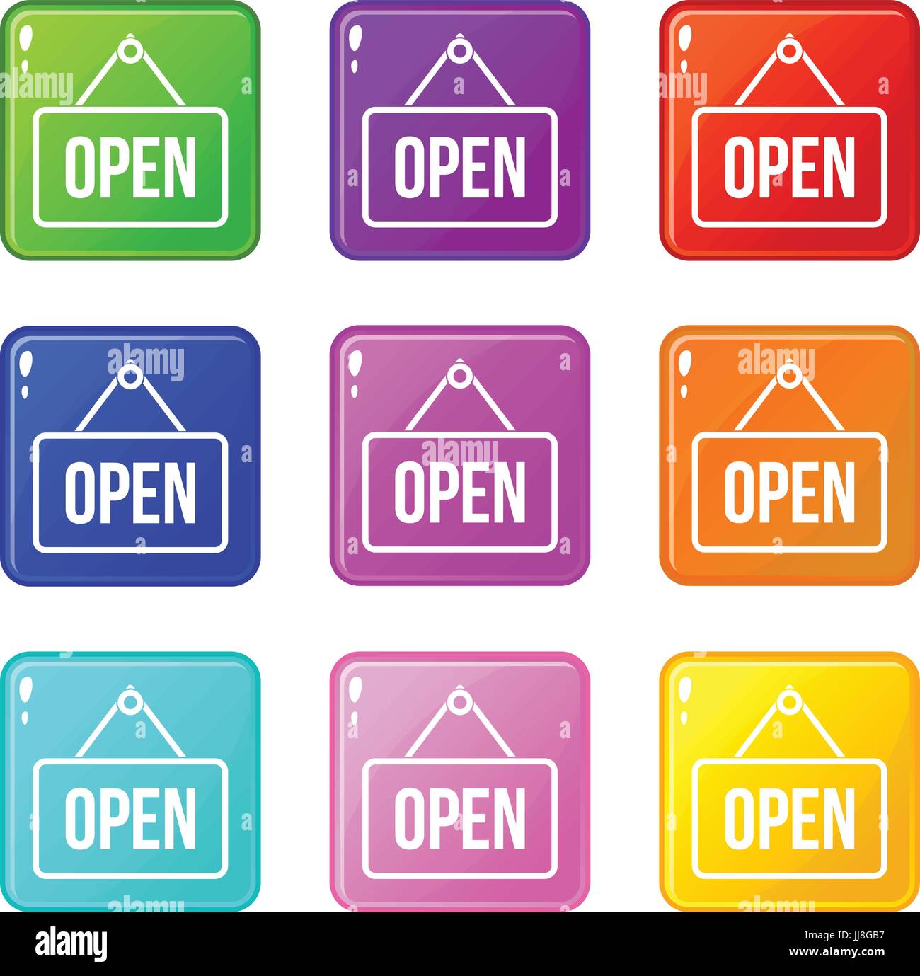 Sign open icons 9 set Stock Vector Image & Art - Alamy