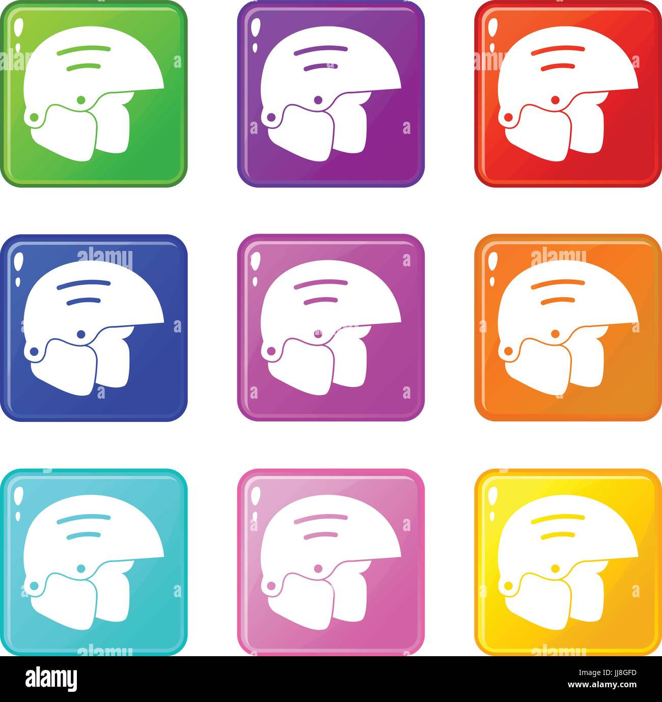 Snowboard helmets icons 9 set Stock Vector Image & Art - Alamy