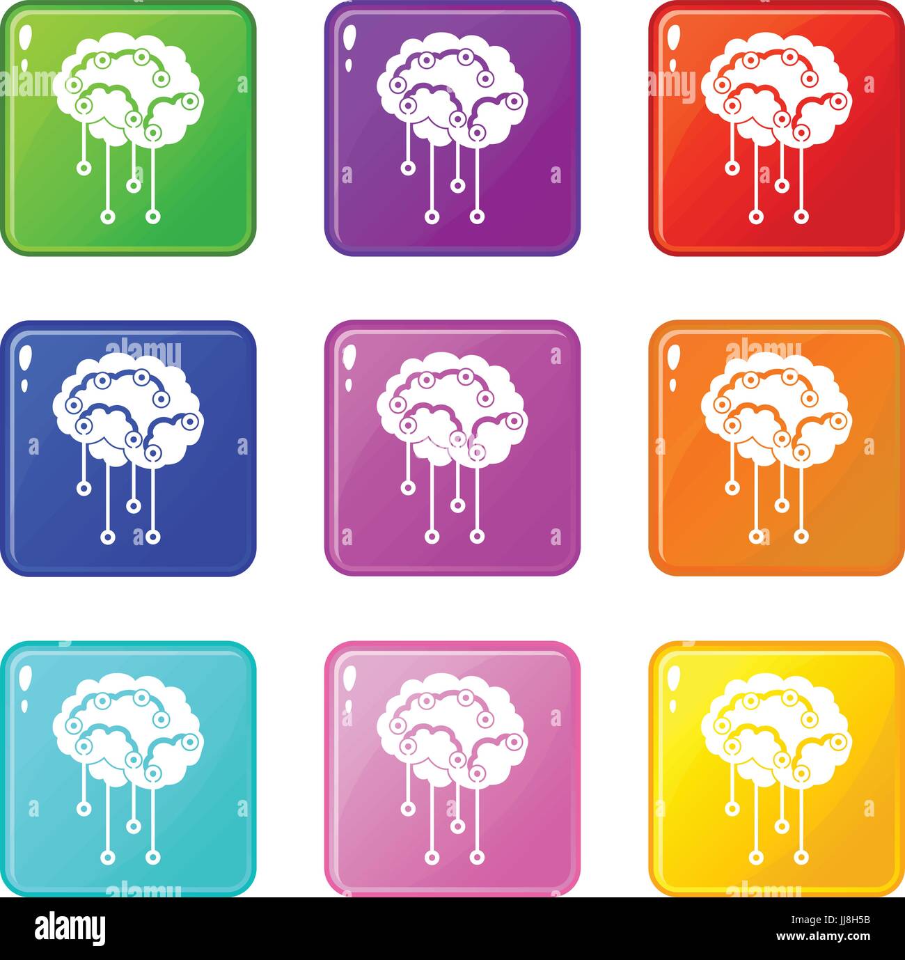 Sensors on human brain icons 9 set Stock Vector Image & Art - Alamy