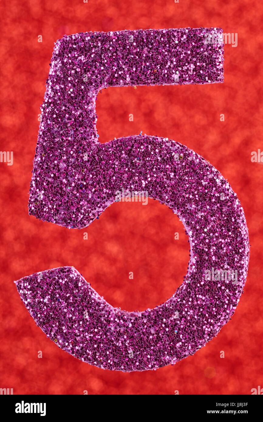 Number five purple color over a red background. Anniversary. Vertical ...