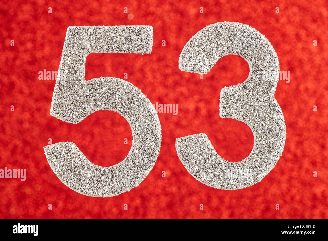 Number fifty-three silver color over a red background. Anniversary ...